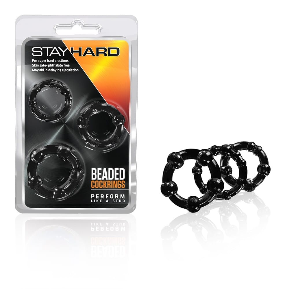 Stay Hard Beaded Cock Rings 3 Pack Black, Blush | Satisfaction.com